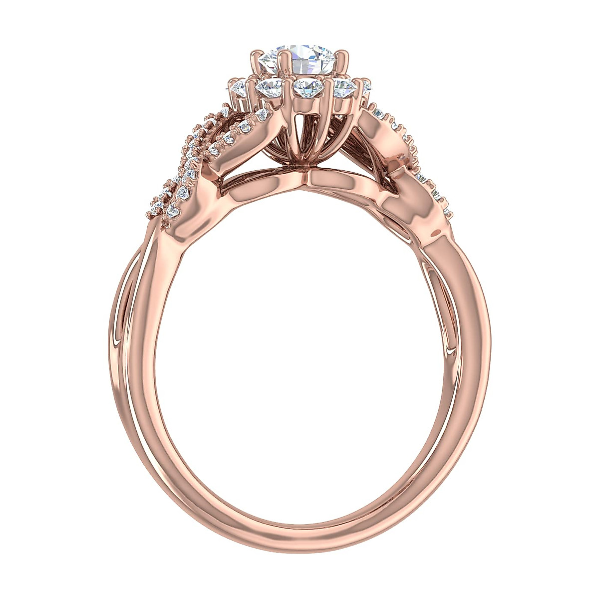 FINEROCK 1/2 Carat Prong Set Diamond Twisted Engagement Ring in 10K Rose Gold - IGI Certified (Ring Size 7.25)