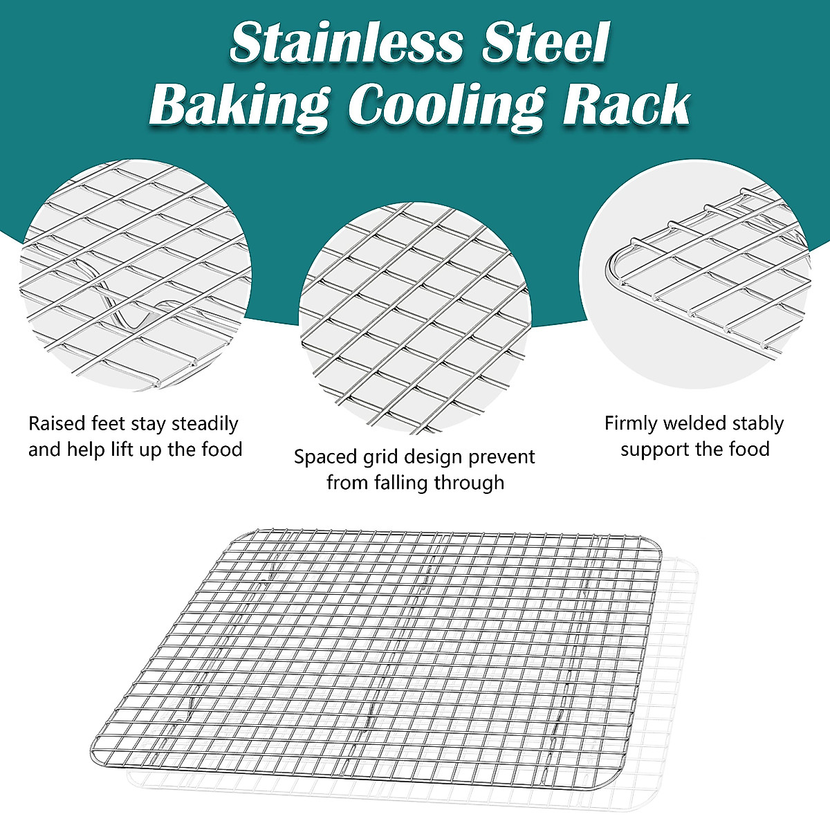 TeamFar Baking Sheet and Cooling Rack Set, 16 x 12 x 1 inch Stainless Steel Baking Pan Cookie Sheet with Grid Rack for Kitchen Cooking Roasting, Healthy & Non-toxic, Dishwasher Safe (2 Pans+2 Racks)