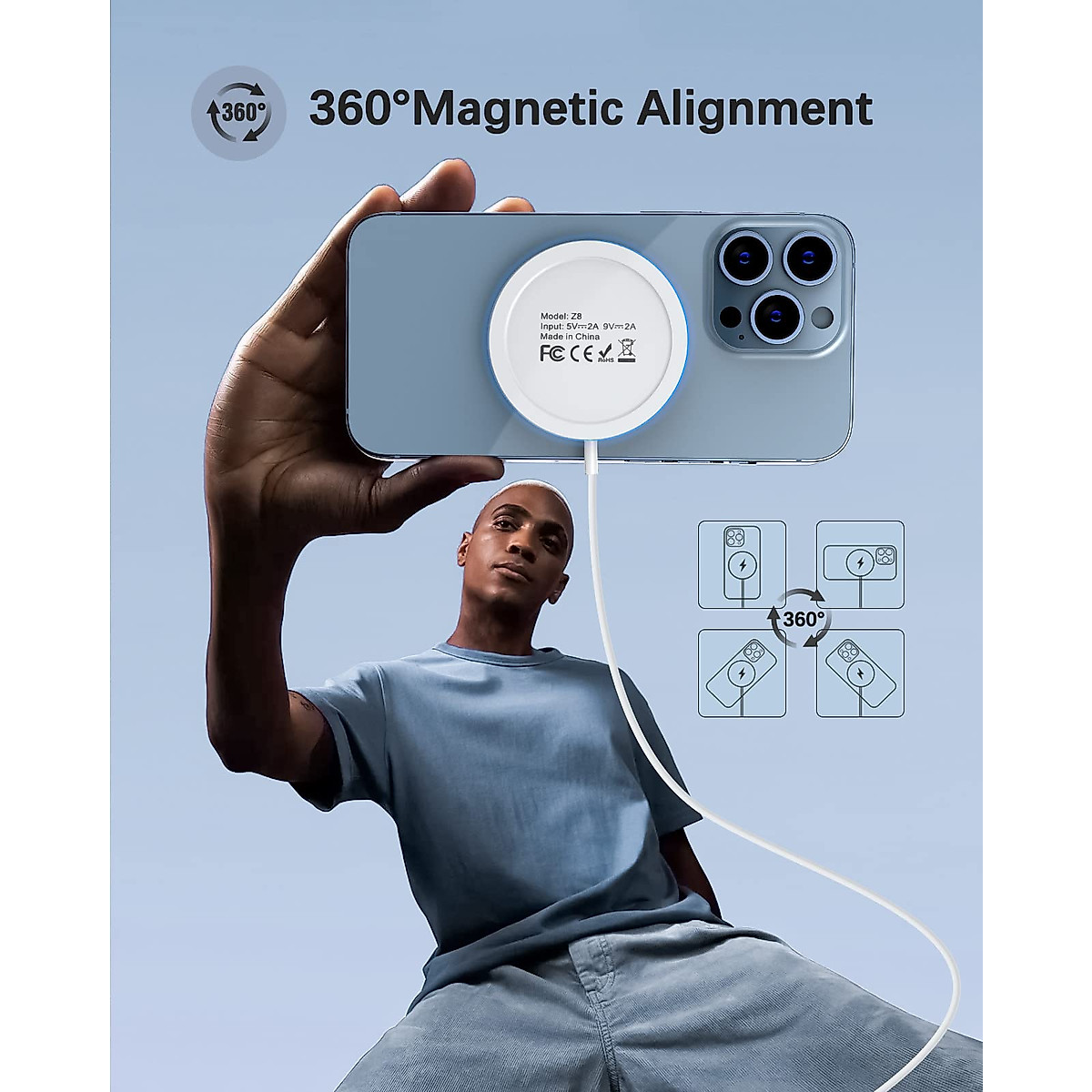 Magnetic Wireless Apple Mag-Safe Charger for iPhone 15/14/13/12 Series, AirPods 3/2/Pro - LED Magnet Pad With Dual Charging Ports