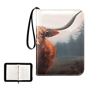 PYBUG Highland Cow Trading Card Binder with Nylon Strap 4-Pocket Waterproof PU Leather Card Collection Binder for 400 Cards Sturdy Card Holder Folders for Game Cards,Sports Cards