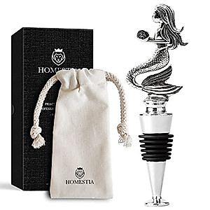 Homestia Wine Bottle Stopper Mermaid Gifts for Women Mom, Daughter Wine Stopper for Glass Bottles, Wine Preserver, Zinc-Alloy Silicone Wine Stoppers Cute Wine Accessories with Fancy Decors