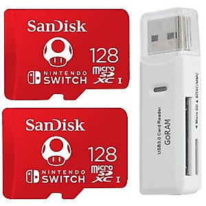 (2 Pack) SanDisk 128GB MicroSD Nintendo Switch Micro SDXC Memory Card for Switch & Switch Lite Bundle with (1) GoRAM Card Reader