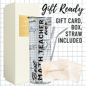 Onebttl Math Teacher Gift for Women Men, 20oz Stainless Tumblers with Lid and Straw, Math Teacher Gifts for Christmas, Birthday, Teacher Appreciation Day, Thanksgiving - Best Math Teacher Ever - White