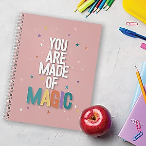 Softcover Made of Magic 8.5" x 11" Motivational Spiral Notebook/Journal, 120 Wide Ruled Pages, Durable Gloss Laminated Cover, White Wire-o Spiral. Made in the USA