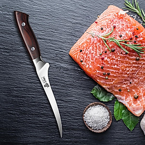 DDF iohEF Fillet Knife 7 Inch Professional Boning Knife High Carbon Japanese Stainless Steel Fish Knife with Full Tang Ergonomic Handle for Meat Cutting Trimming