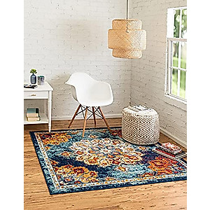 Unique Loom Parker Collection Area Rug - Kokulu (7' 10" Square, Multi/Blue)