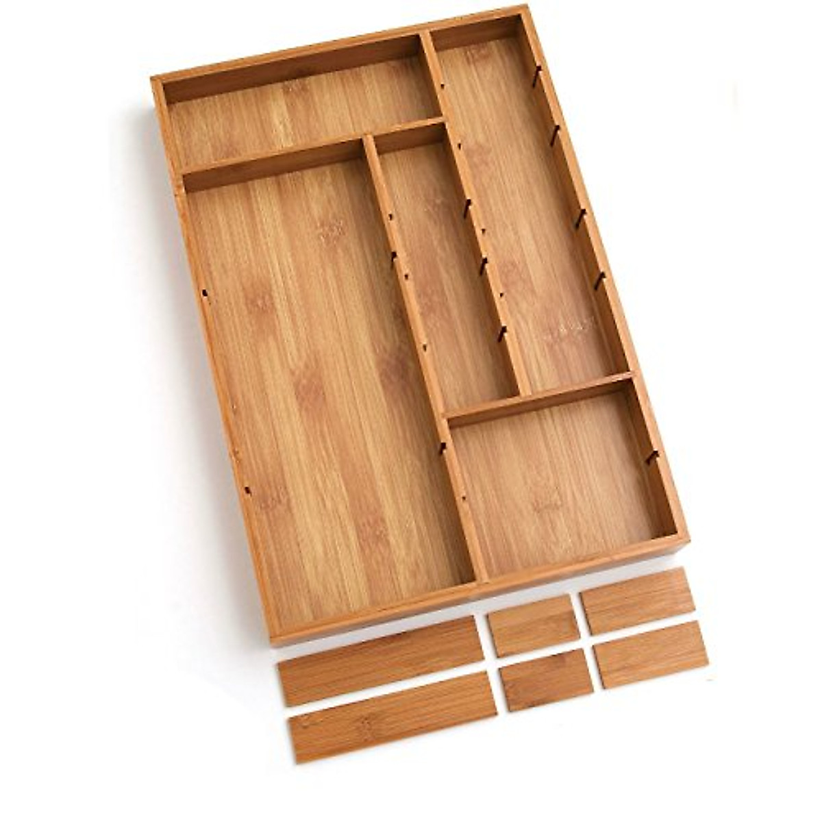 Bambüsi Bamboo Drawer Organizer Tray Adjustable Drawer Organizer with Removable Dividers