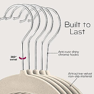 Sleek Pick Premium Velvet Hangers, Ivory, 60 Pack, 9.2” x 17.4” Non-Slip Felt Hangers, Heavy Duty Ultra Slim Clothes Hangers, Space-Saving Pants Hangers, Rotatable Hooks, Contoured & Notched Shoulders