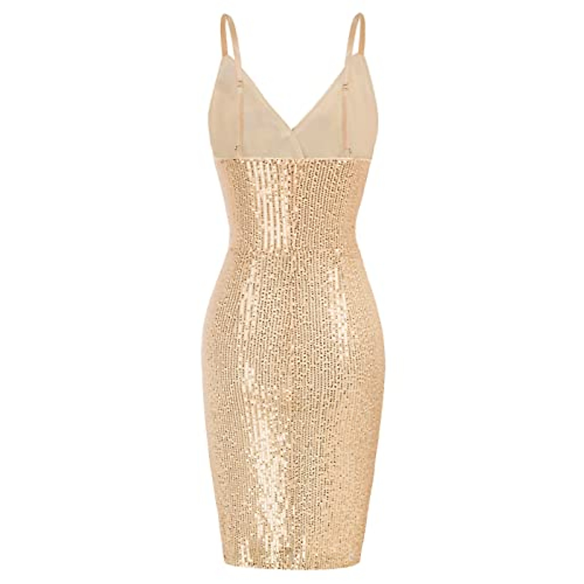 GRACE KARIN Womens Sleeveless Ruched Bodycon Sequin Glitter Party Clubwear Dress Champagne M