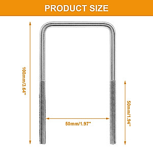 BokWin 4PCS M6x50x100mm Stainless Steel Square U-Bolt Tie Down U Bolt with Frame Plate、Washer and Nuts