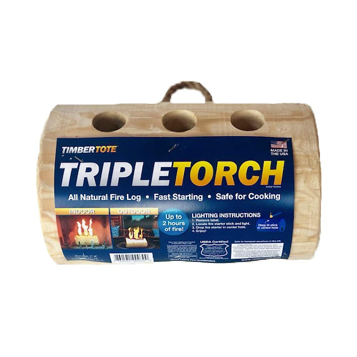 Timbertote TripleTorch One Log Campfire Fireplace Camping Cooking Camp Fire Wood Log with 3 Chimneys and Fire Start Stick