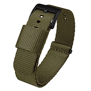 BARTON WATCH BANDS, 24mm Army Green - Elite NATO® Style Watch Strap - Black Buckle - Seat Belt Nylon Watch Bands