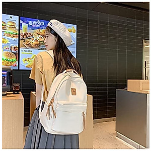 Minimalist Aesthetic Backpack Solid Preppy Backpack Light Academia Aesthetic Backpack Back to School Backpack Supplies (White)