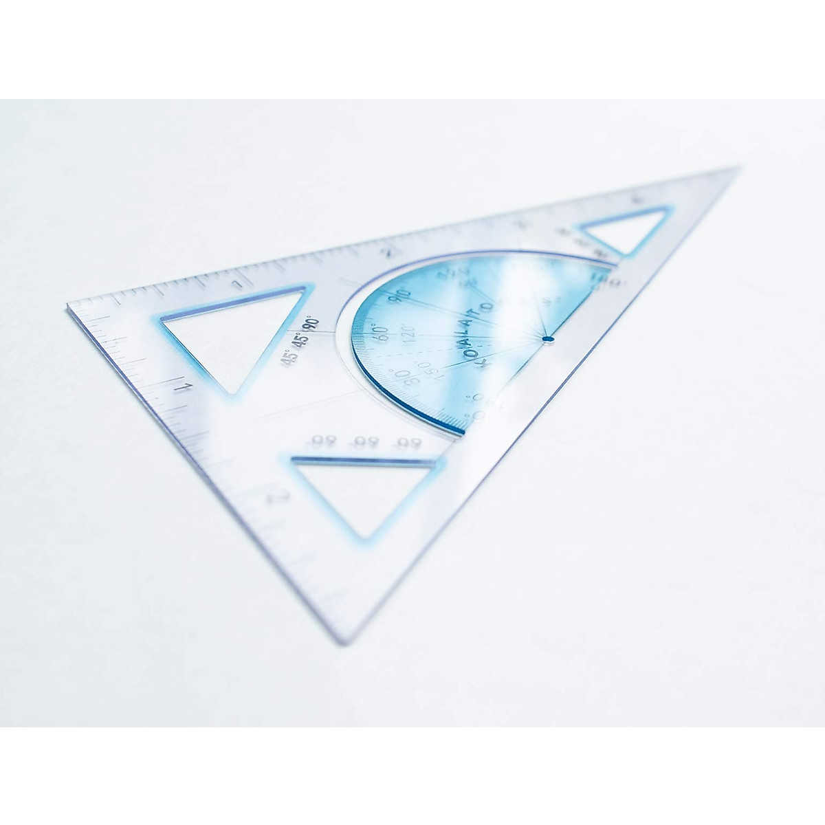 Koala Tools | Pocket Triangle Ruler | Clear, Flexible Plastic 30-60-90 Degree, 5-inch Ruler/Stencil with Built-in 180 Degree Protractor and Triangle Cut-Outs