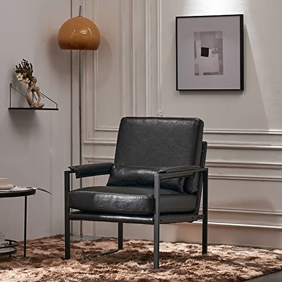 Black Office Guest Chair Reception Chair for Office Reception Lobby PU Leather Waiting Room Chair Reception Chair with Pillow, Leather Office Desk Guest Chair for Lobby Conference Room, 68 x81 x 88cm
