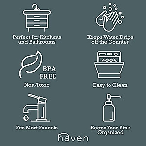 Haven Sink Shield - Silicone Faucet Drip Catcher Splash Guard - Sink And Countertop Water Protection Accessory for Kitchen, Bathroom, Bar, and RV (Grey)