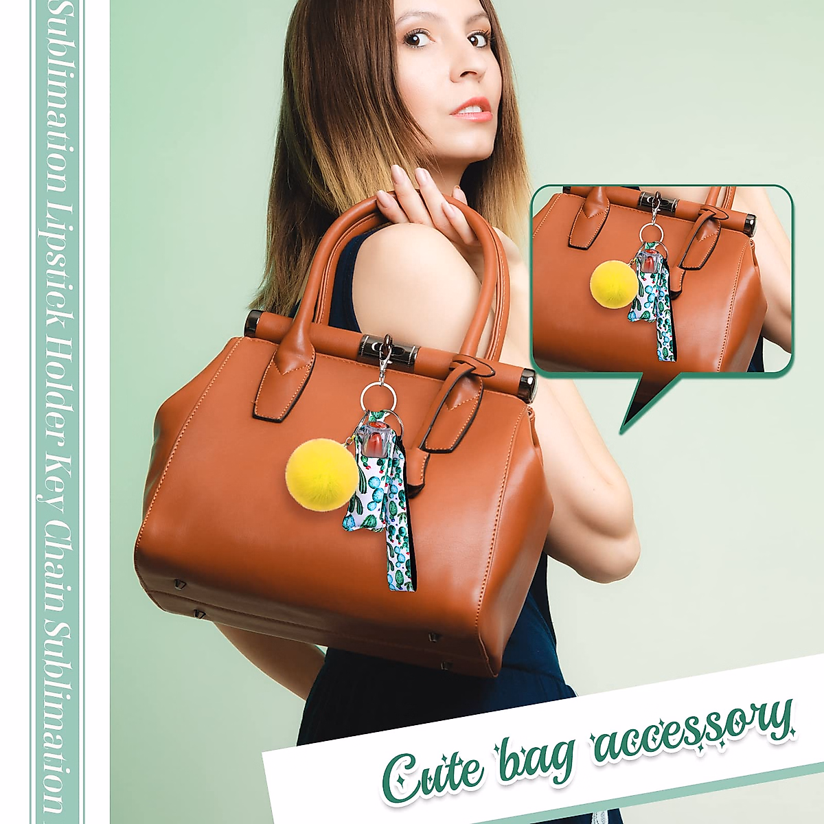 Junkin 40 Pcs Lipstick Holder Keychain Clip on Lipstick Pouch Fluffy Ball Keychain with Keyring (Multiple Style)