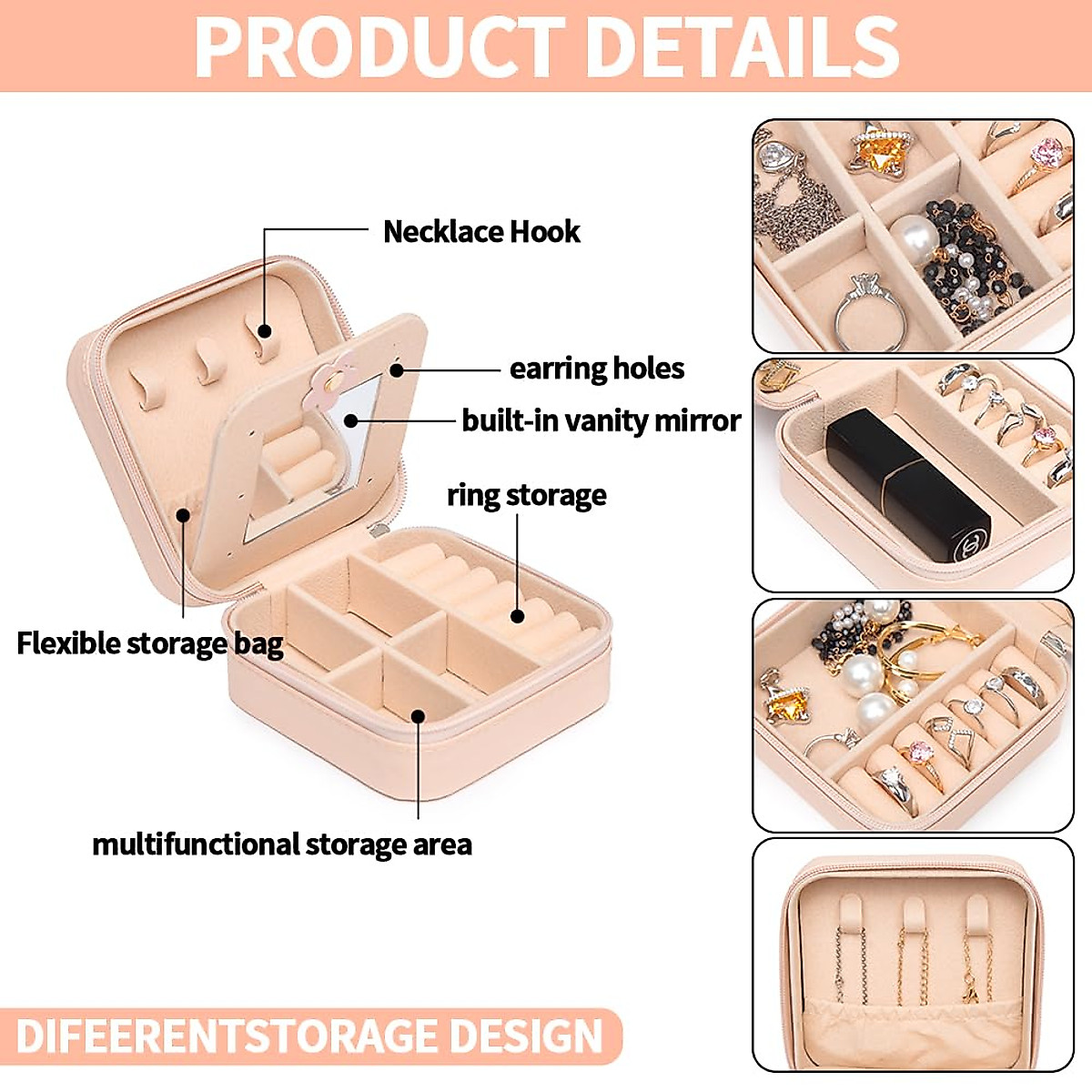 6 Pcs Personalized Travel Jewelry Boxes With 26 Letters (A-Z) DIY Your Letters Custom Feminine Gifts Mini Jewelry Boxes Earrings Rings And Necklaces Mirror Gifts For Moms Ladies Girls And Bridesmaids