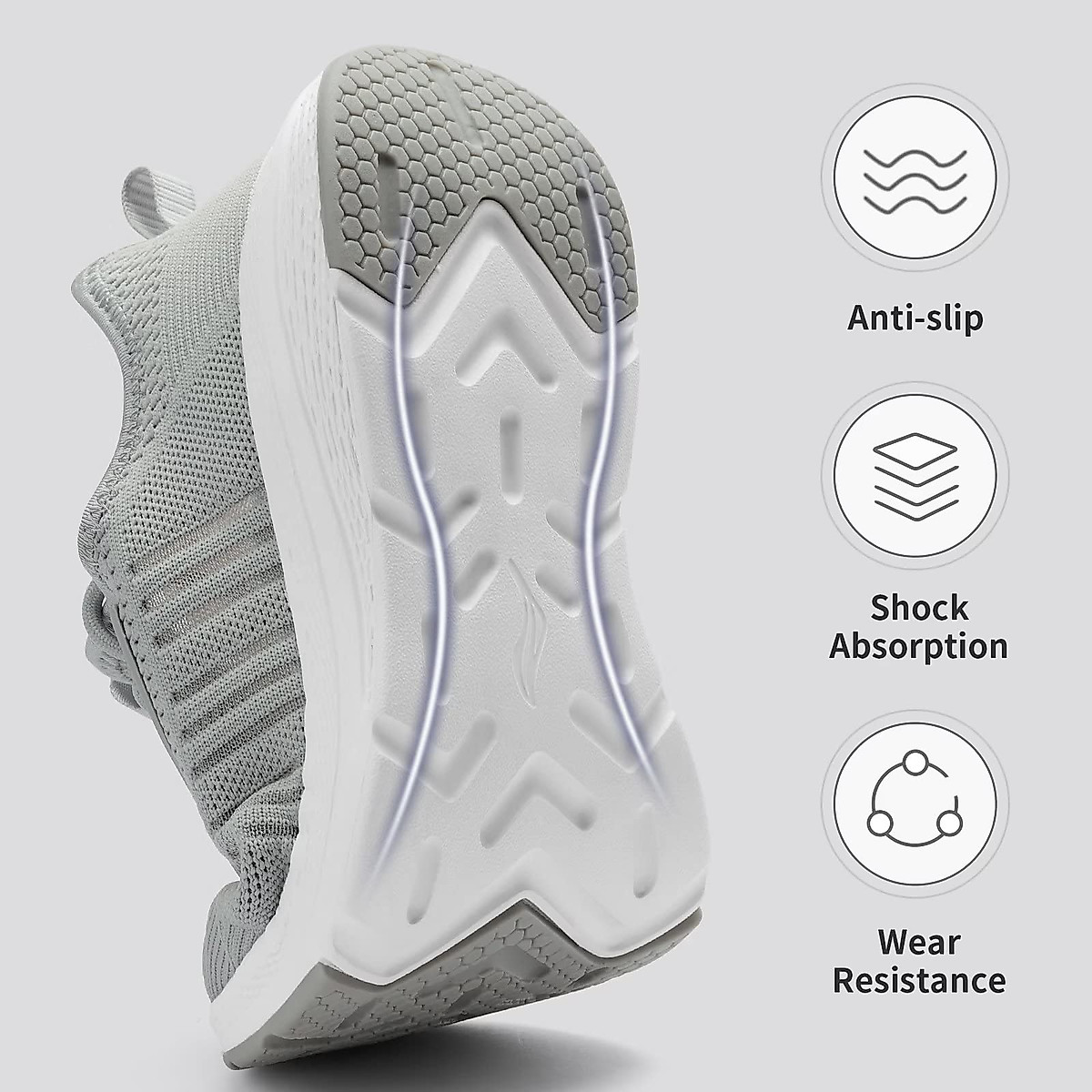 Lamincoa Womens Walking Sneakers Running Tennis Shoes Lightweight Memory Foam Casual for Gym Workout Yoga Light Grey Size 8