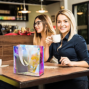 Suwimut 6 Pack Clear Tote Bag, 12 x 12 x 6 Inch Stadium Approved Hologram Large Clear Bags Iridescent Handbag PVC Plastic Tote Bag for Sports Games, Work, Security Travel, Stadium Venues or Concert