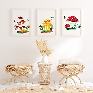 5 Sets Embroidery Starter Kit with Patterns and Instructions Mushroom Cross Stitch Set for Beginners DIY Adult Kids Beginner Cross Stitch Set with Mushroom Pattern Embroidery Hoops Needles Threads