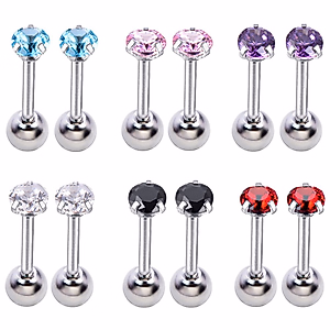 12Pcs 16g Stud Cartilage Earring Set Backs Stainless Steel Small Ear Helix Piercing Barbel Jewelry 3/4mm (3mm)