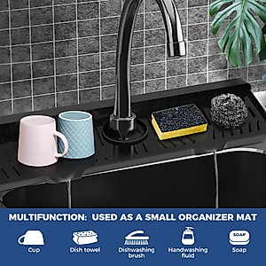 24" Kitchen Sink Faucet Splash Guard Plus Size Silicone Sink Faucet Drying Mat Faucet Handle Drip Catcher Tray Dish Sponge Holder Kitchen Sink Accessories Protector Home Organization Gadgets Organizer