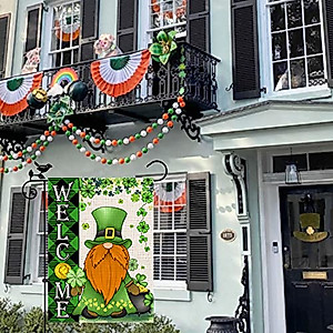 XIFAN St Patrick's Day Garden Flag Shamrock Gnome Clover Welcome Flag, Double Sided Buffalo Plaid Gold Coins, Small 12.5 x 18 Inch Green Saint Patrick Spring Yard Farmhouse Outdoor Decoration