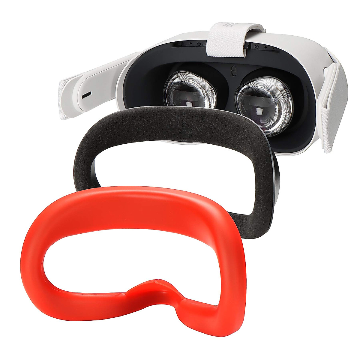 VR Face Silicone Cover Mask Combo with Protective Lens Cover for Quest 2 Headset Face Pad Cushion Accessories Set Sweatproof Lightproof by X-super Home (Red, Oculus Quest 2)