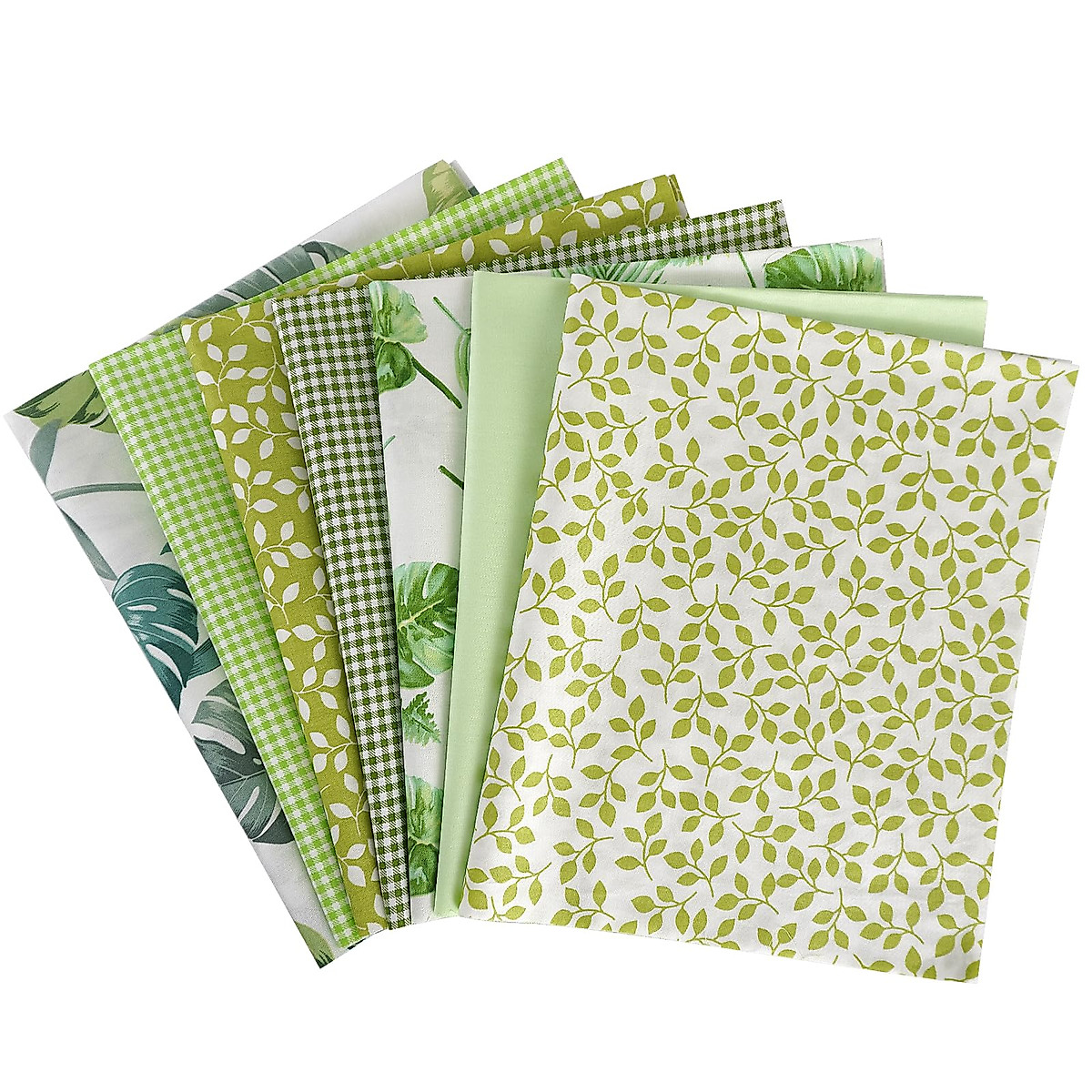 Gnognauq 7 Pieces Green Leaf Pattern Cotton Fabric Fat Quarter Bundles Pre-cut Fabric for Sewing Quilting