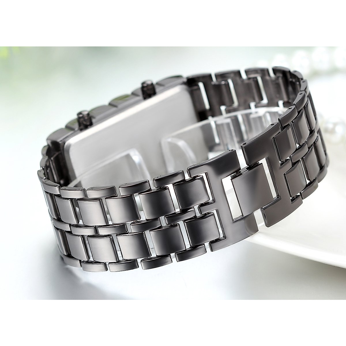 JewelryWe LED Lava Watch for Men Women Square Digital Faceless Metal Wristwatches, for Mother’s Day