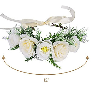 VeryMerryMakering Baby Shower Decoration for Mom To Be and Dad To Be, White Flowers style Tiara + White & Blue Sash + White & Blue Dad to be pin, Maternity Gift for Her and Him