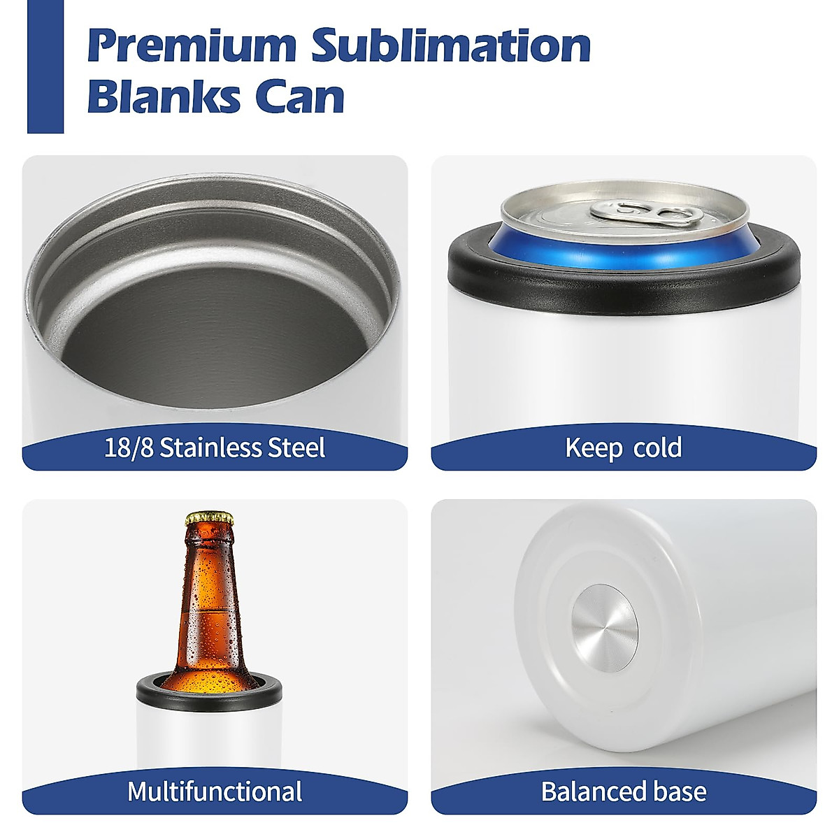 8 Pack Sublimation Can Cooler Blank Sublimation Can Holder Stainless Steel Insulated Can Cooler Sublimation Tumbler Vinly Gifts, White 12oz