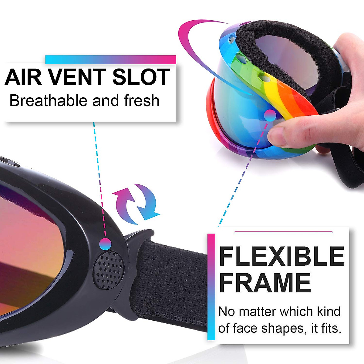 Ski Goggles, Pack of 2, Snowboard Goggles for Kids, Boys & Girls, Youth, Men