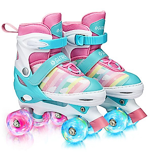 G4Free Kids Roller Skates for Girls, 4 Size Adjustable Roller Skates with Light Up Wheels for Toddlers Children Outdoor Indoor