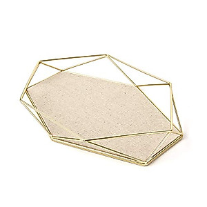 Umbra 299481-221 Prisma Tray, Geometric Plated Jewelry Storage, 11" Length x 7.25" Height x 1.5” Width, Matte Brass