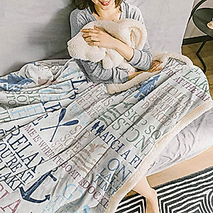 Edwiinsa Ultra Soft Reversible Throw Blankets 50" x 60" Nautical Anchor Lamb Cashmere Blankets for Bed/Couch, Lake Life Sailboat