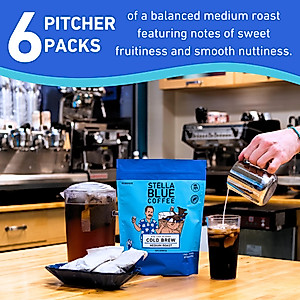 STELLA BLUE Fresh Cold Brew Coffee | Big Cat Blend | 100% Arabica MEDIUM Roast | Enriching Caramel & Hazelnut Notes & Sweet Fruitiness | Cold Brew for True Fanatics | 6 Packets to Make 24 Cups