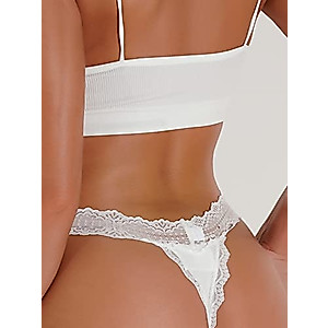 Milumia Women Sexy Panties Floral Lace Cut Out Thongs Mid Waist Underwear Briefs White Plain Medium