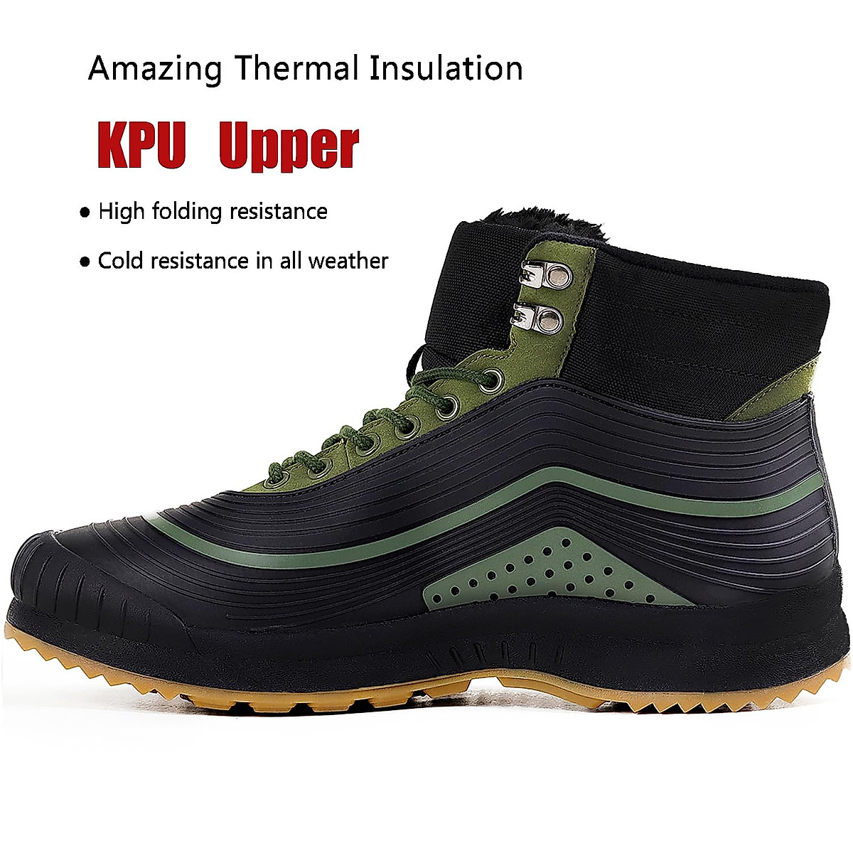 ulogu Snow Boots men Waterproof Insulated Green Duck Boots Fur Lined Warm Ankle Booties Lightweight Comfortable Winter Walking Shoes Zapatos Botas Invierno Para hombres