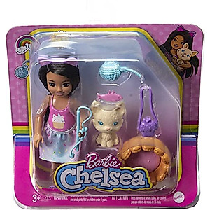 Barbie Chelsea Doll & Accessories, Brunette Doll with Removable Sprinkle-Print Skirt, Kitten, Pet Bed & More