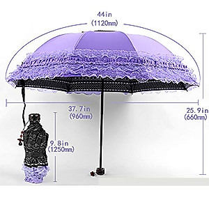 WANLIAN Princess Lace Ultraviolet-Proof Triple Folding Umbrella Dome used for ParasolDecorations Photoshoot Props.（Rice white）