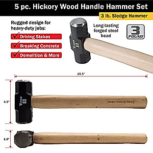 Titan 85070 5-Piece Hickory Wood Handle Hammer Set