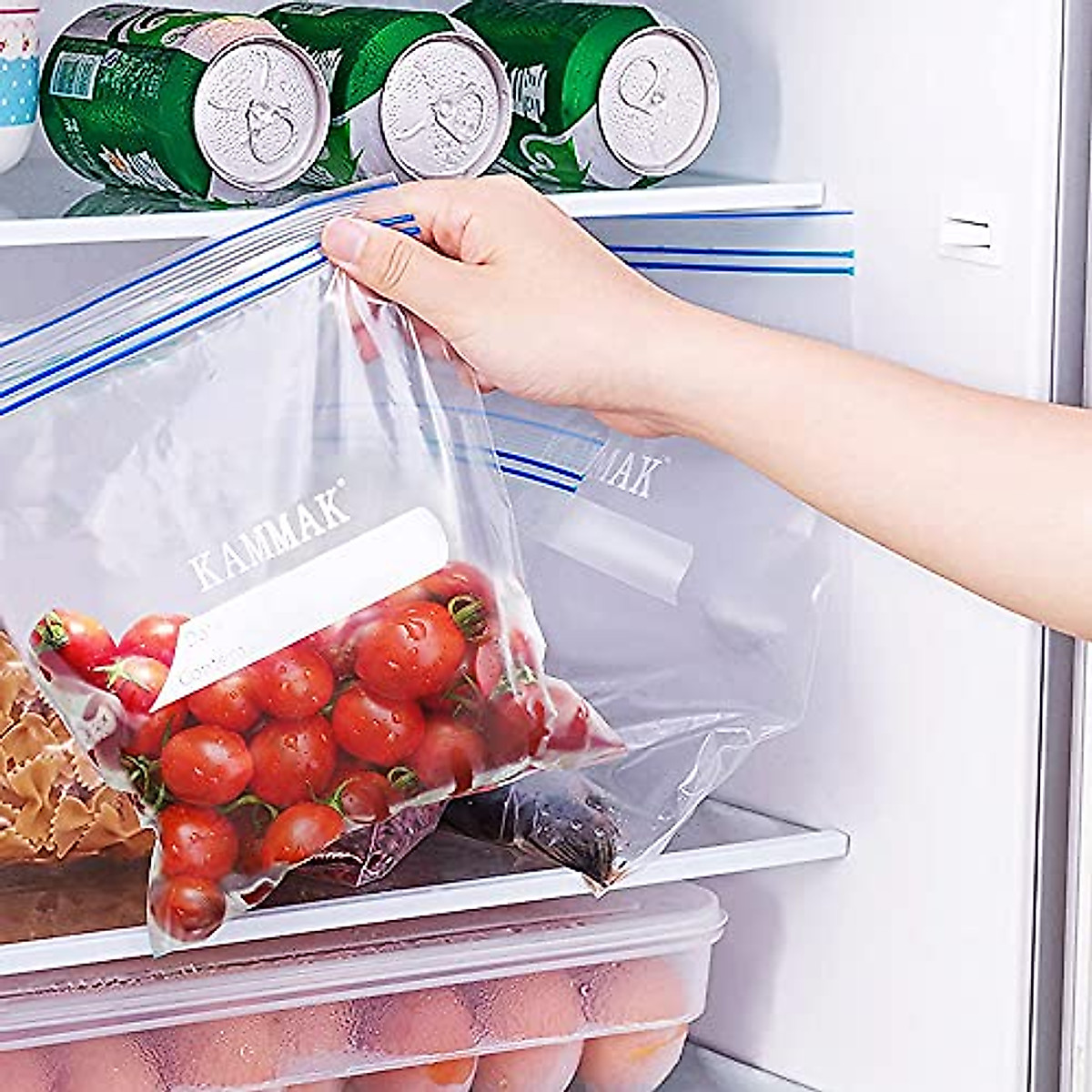 KAMMAK Quart Bags, Food Storage Bags, Reusable Ziplock Bags, Grip, Open, and Close Easily (6.97 7.4 Inch 100 Count)