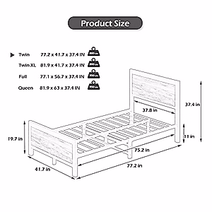 GAZHOME Twin Bed Frame with Wooden Headboard/No Box Spring Needed Heavy Duty Metal Platform / 9 Stable Leg/Noise Free/Easy Assembly