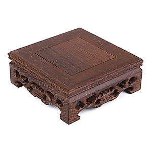 Oriental Furniture Chinese Rosewood Solid Mahagony Wood Display Stand Wooden Base Pedestal With Dragon Design Carved (3/4 inch)(Length 10 width 10 height 3.7)