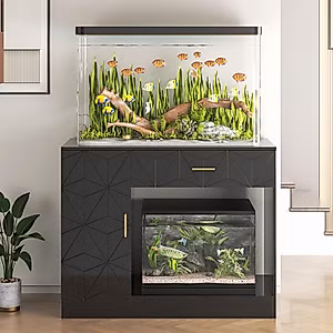 Saudism 40 Gallon Fish Tank Stand, 29 -50 Gallon Aquarium Stand, Black Tank Stand, Fish Tank Table with Drawer and Cabinet, Sturdy and Durable