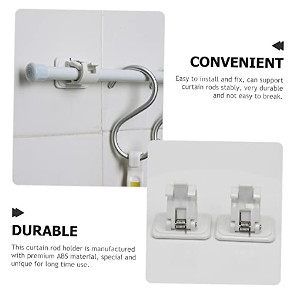 DOITOOL 6pcs Nail-Free Towel Bar Clip Wall Mount Clothes Rack Curtain Hooks Shower Curtains Hooks Nail Free Curtain Rod Hooks Adhesive Nail Free Adjustable Curtain Rod Holder Rod Support