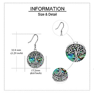 Tree of Life Earrings Sterling Silver Celtic Tree of Life Abalone Shell Dangle Drop Earrings for Women Jewelry