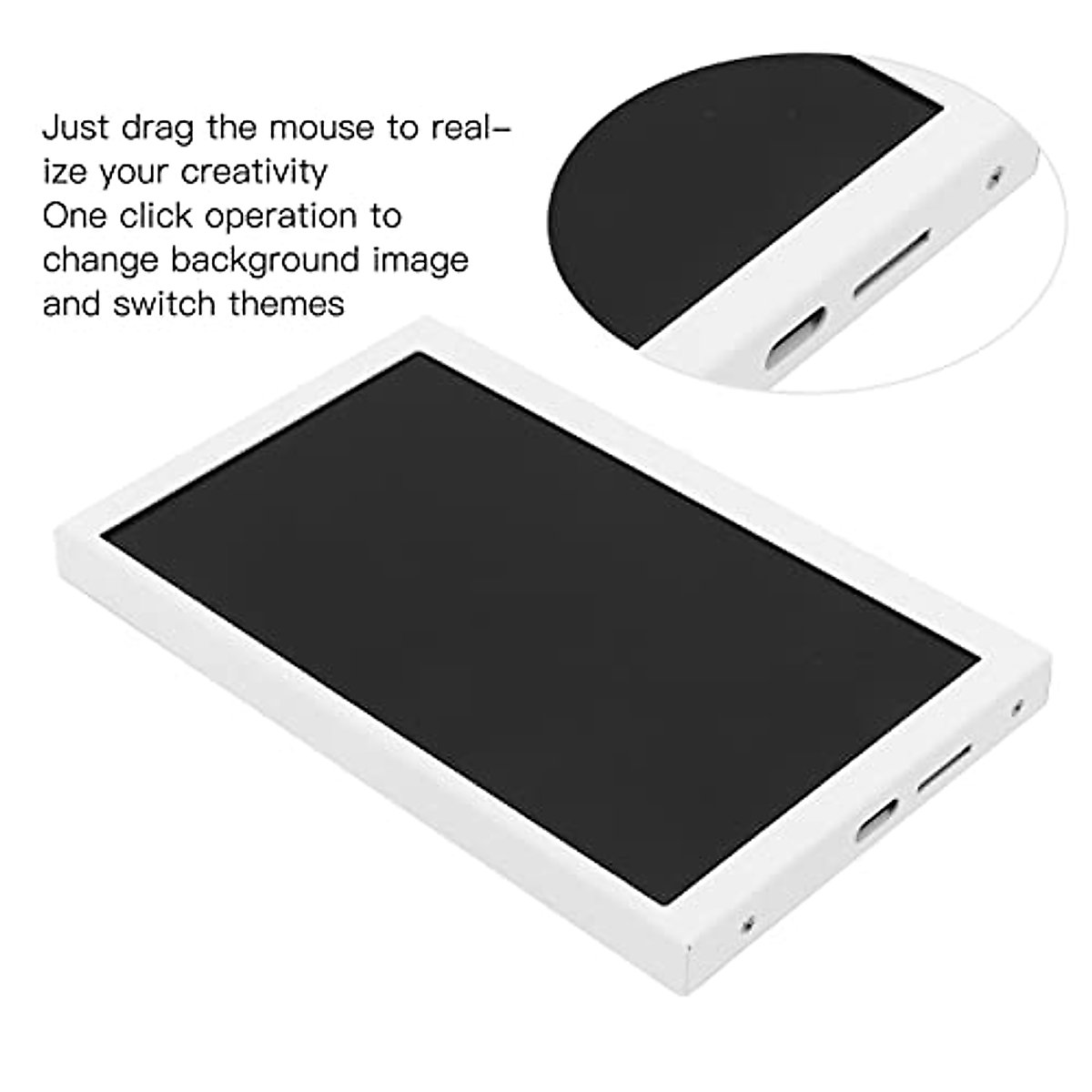 soobu Display Screen, Multithemed 5-inch ABS Monitor, Simple Connection Brightness, Seamless Adjustment for Mini Chassis (White)